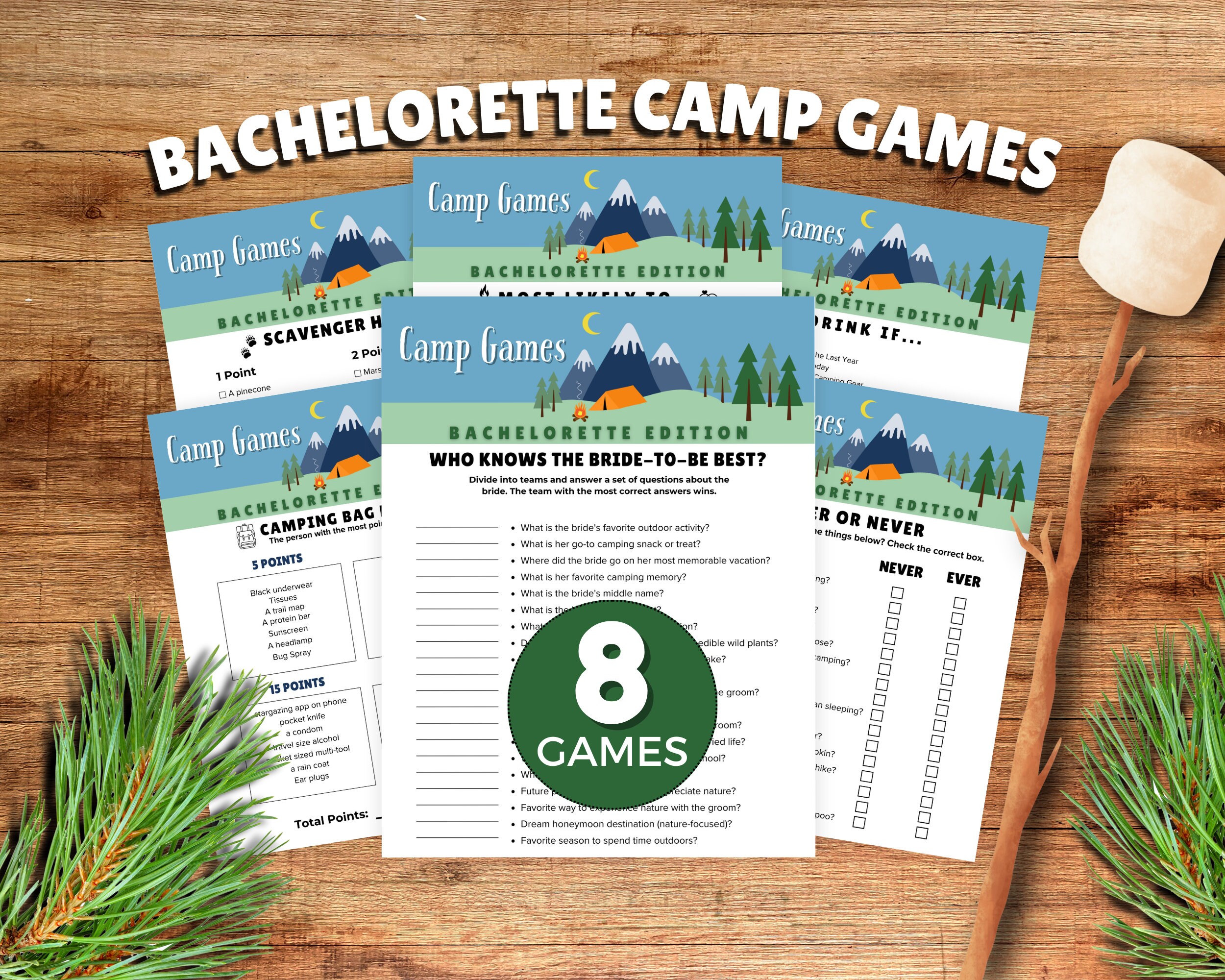 Camping Bachelorette Party Games Bundle (printable) - Etsy