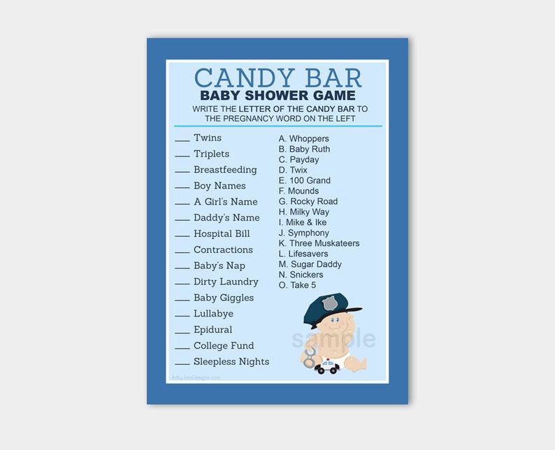 Police Officer Baby Cop Shower Games Package / 8 Printable - Etsy