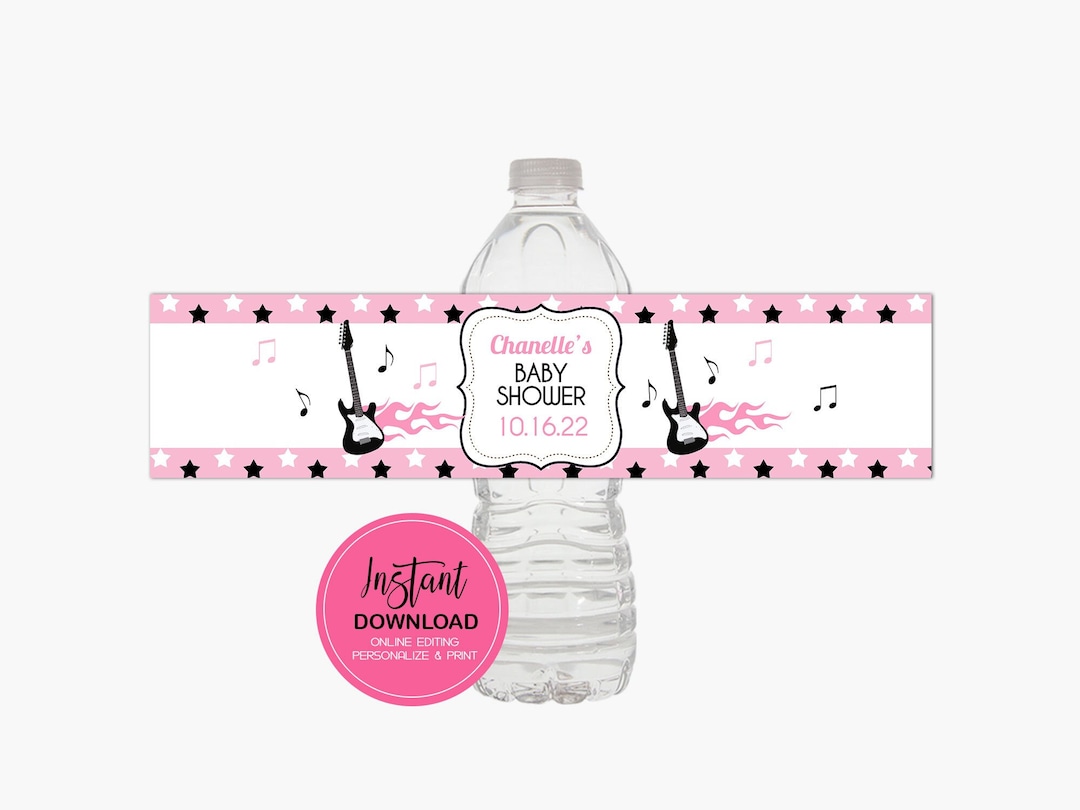 Pink Rock Star Baby Shower Water Bottle Label Favors / Rock and Roll ...