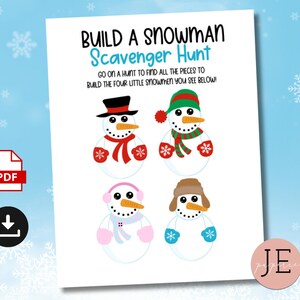Build a Snowman Scavenger Hunt Game, Winter Hide and Seek, Snowday ...