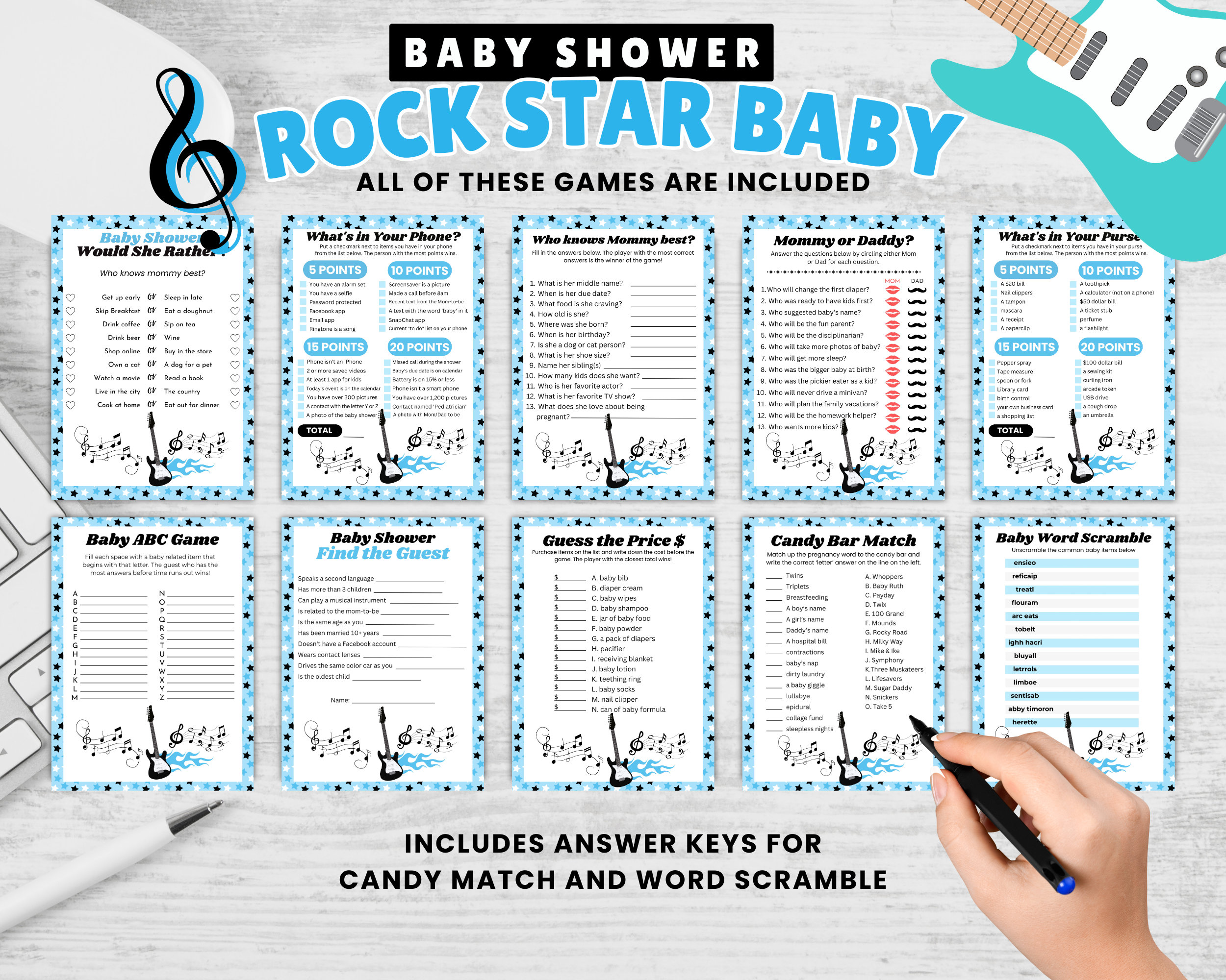 Blue Rock Star Baby Shower Games, Boys Rock Baby Shower Theme, Born to ...