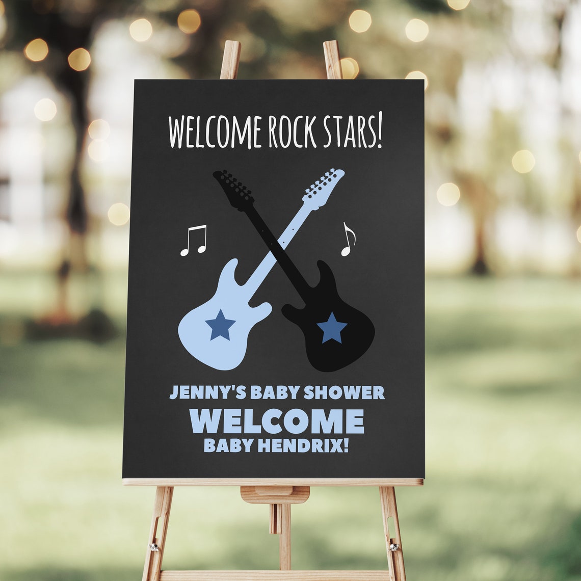 Rock a Bye Rock Star Guitar Baby Shower Sign EDITABLE TEXT 16x20 Party ...