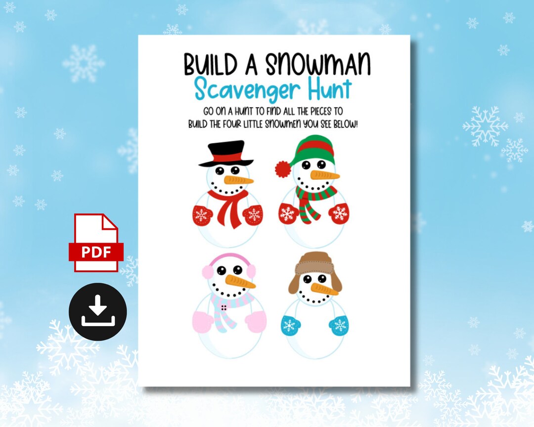 Build a Snowman Scavenger Hunt Game, Winter Hide and Seek, Snowday ...