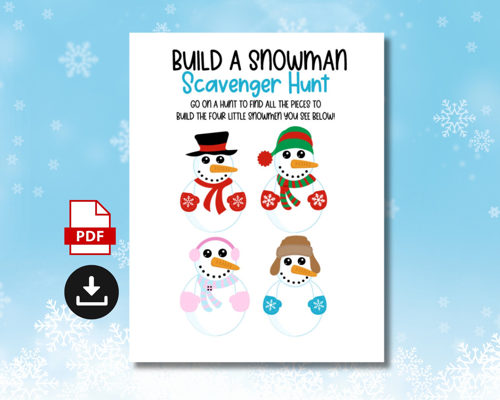 Build a Snowman Scavenger Hunt Game, Winter Hide and Seek, Snowday ...