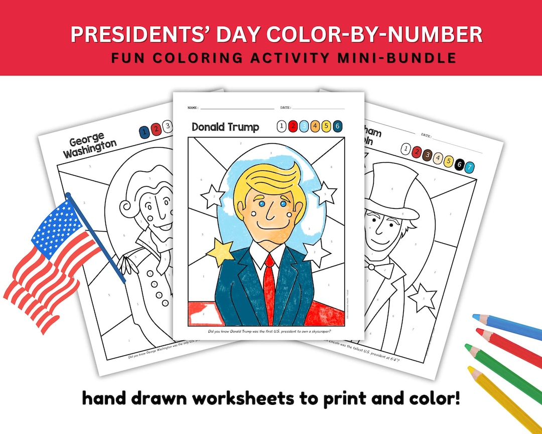 Presidents’ Day Color by Number Worksheets, Patriotic Coloring Pages ...
