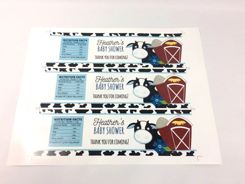 Blue Cow Farm Theme Water Bottle Labels / Boy Baby Shower - Etsy