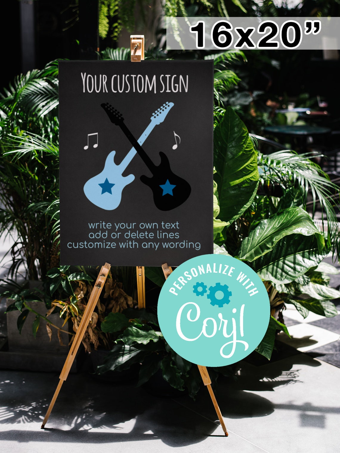 Rock a Bye Rock Star Guitar Baby Shower Sign EDITABLE TEXT 16x20 Party ...