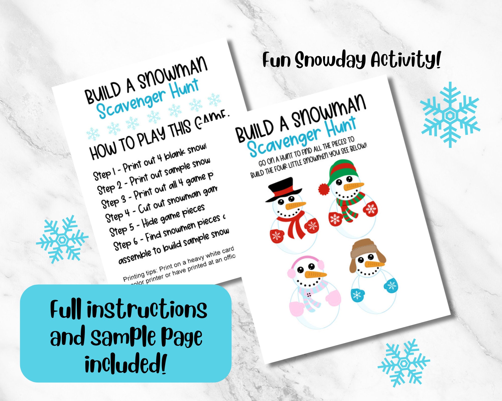 Build a Snowman Scavenger Hunt Game, Winter Hide and Seek, Snowday ...
