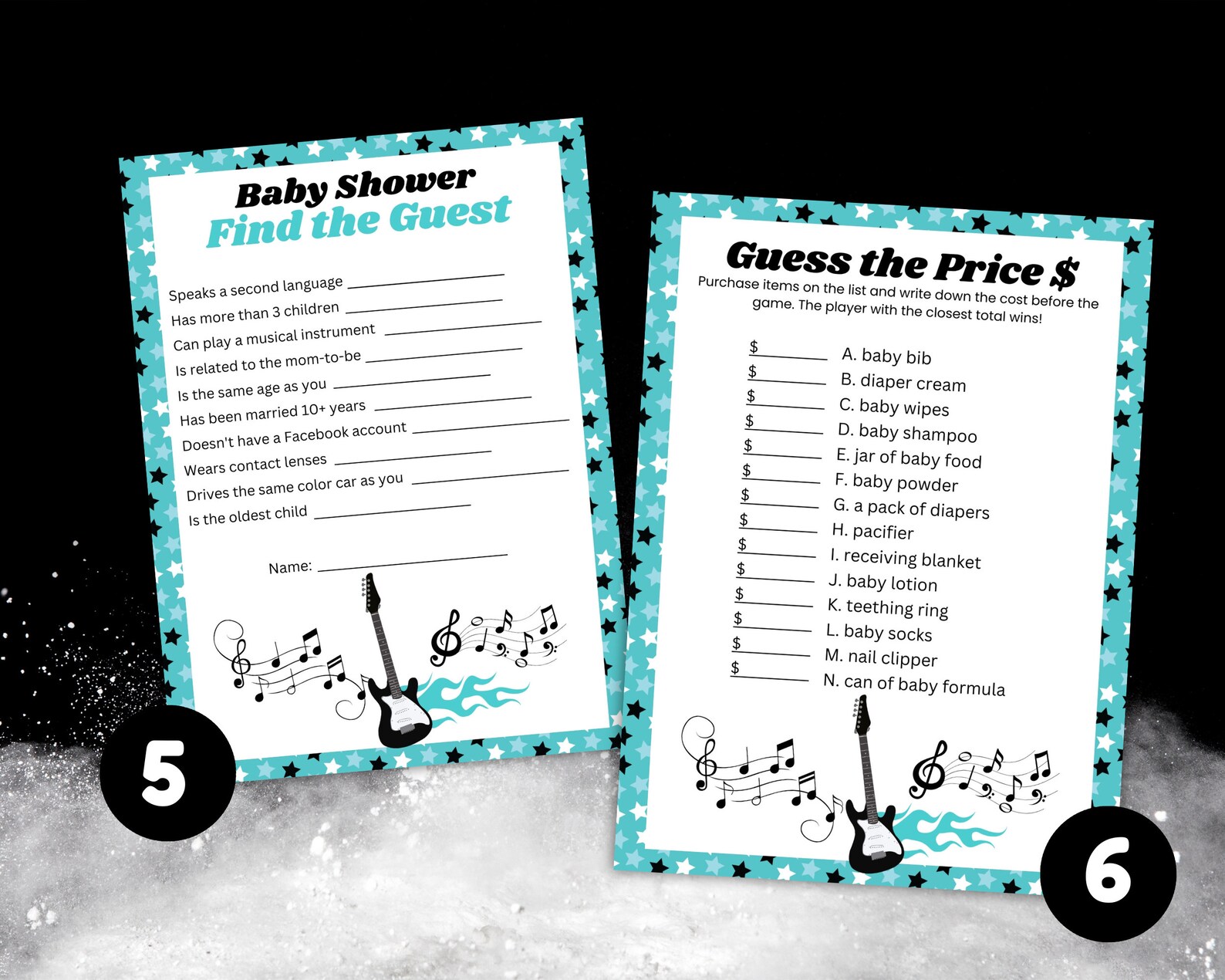 Teal Rock Star Baby Shower Games Package, 10 Printable Games, Rock Star ...