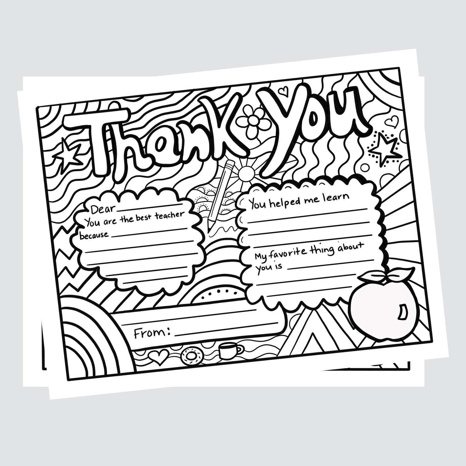 Teacher Appreciation Thank You Coloring Page Doodle Coloring, Teachers ...
