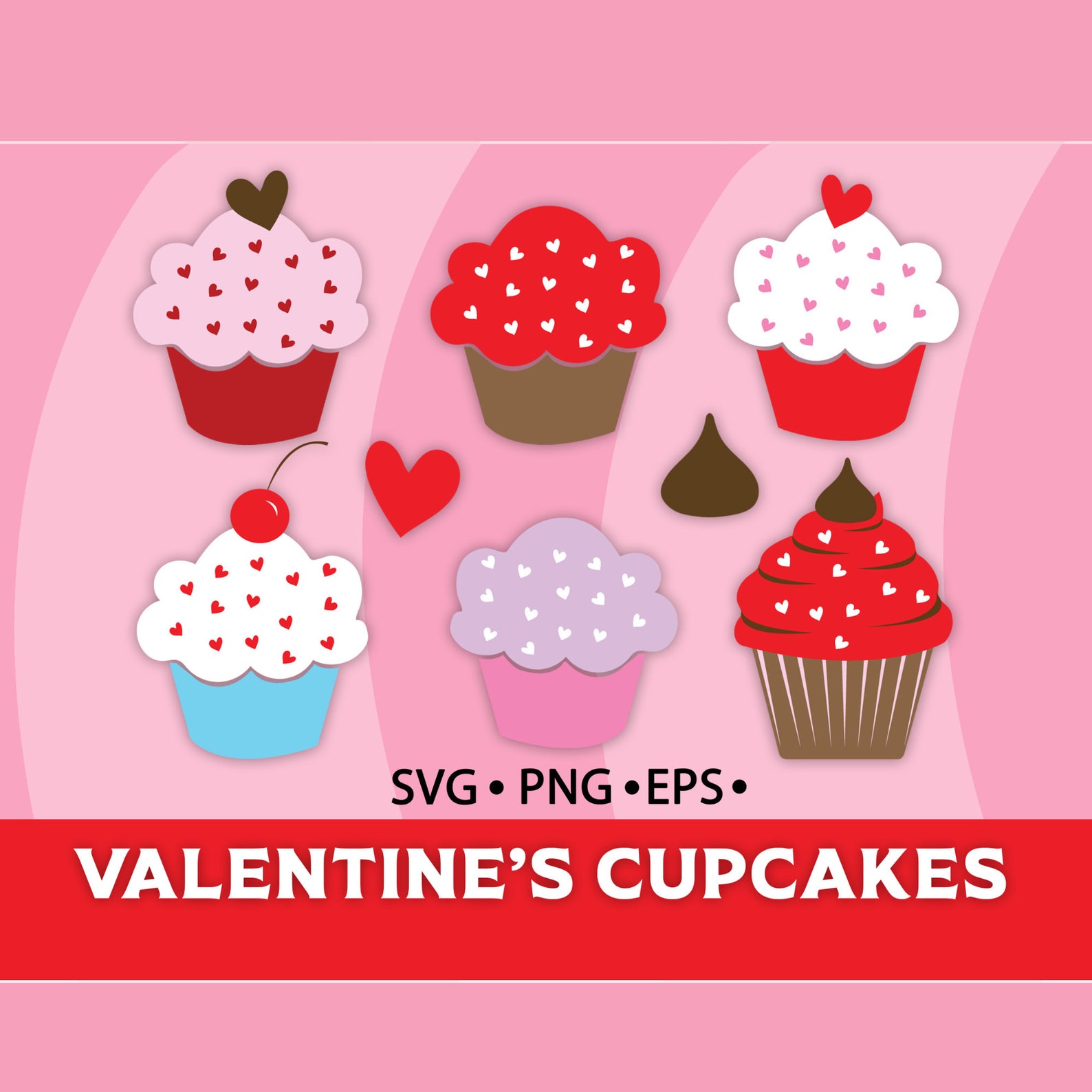 Valentine Cupcake SVG, Cupcake SVG Cut Files, Cupcake Vector, Valentine ...