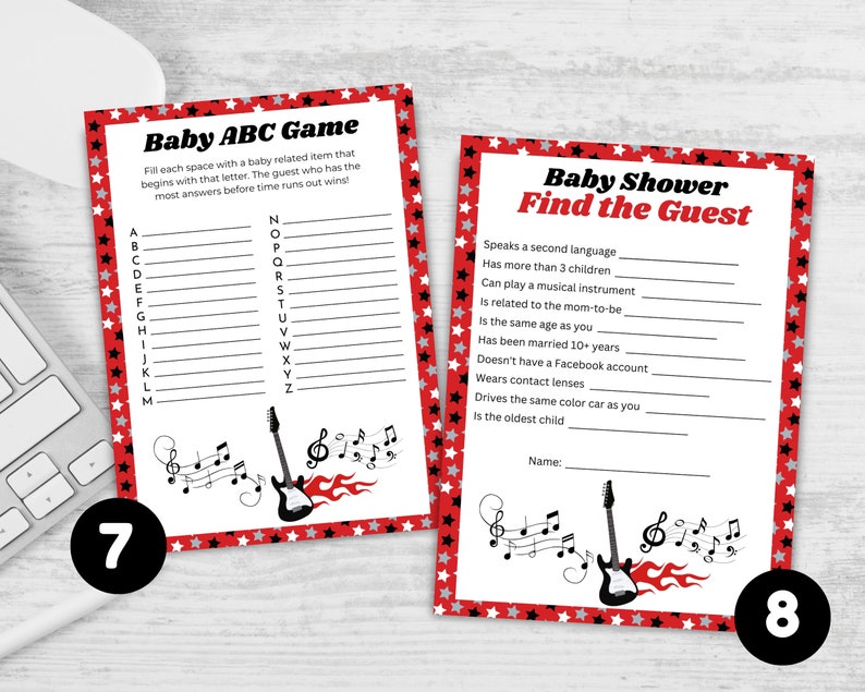 Rock Star Rock and Roll Baby Shower Games, Red Guitar Baby Shower Games ...