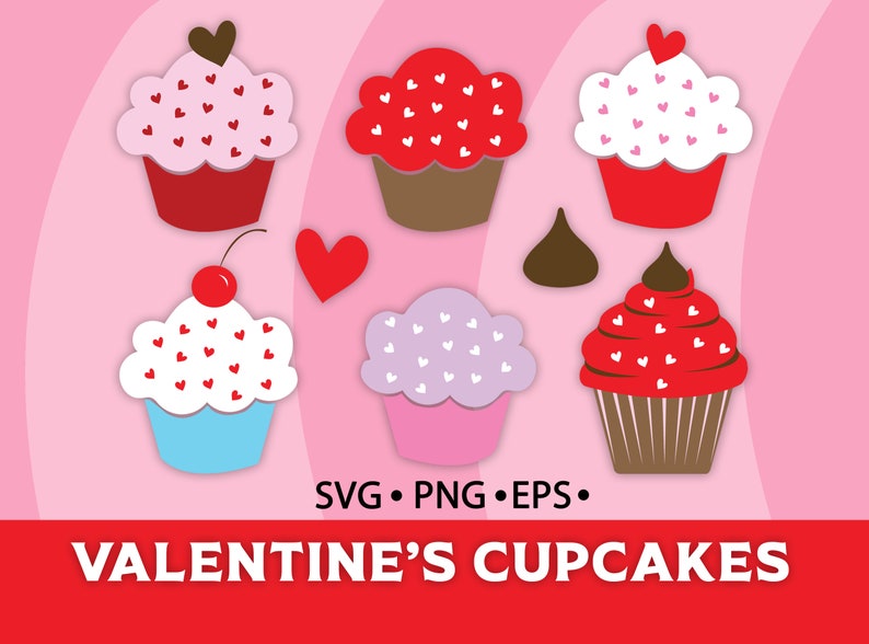 Valentine Cupcake SVG Cut Files, Clipart (PNG, EPS) - Etsy