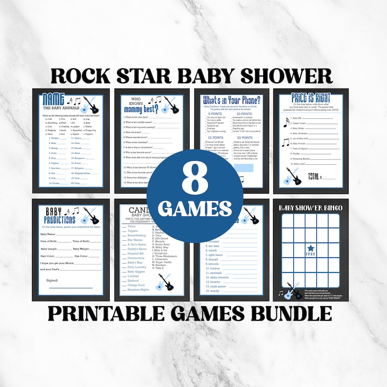 Rock a Bye Rockstar Baby Shower Games Package, 8 Printable Games, Boy ...