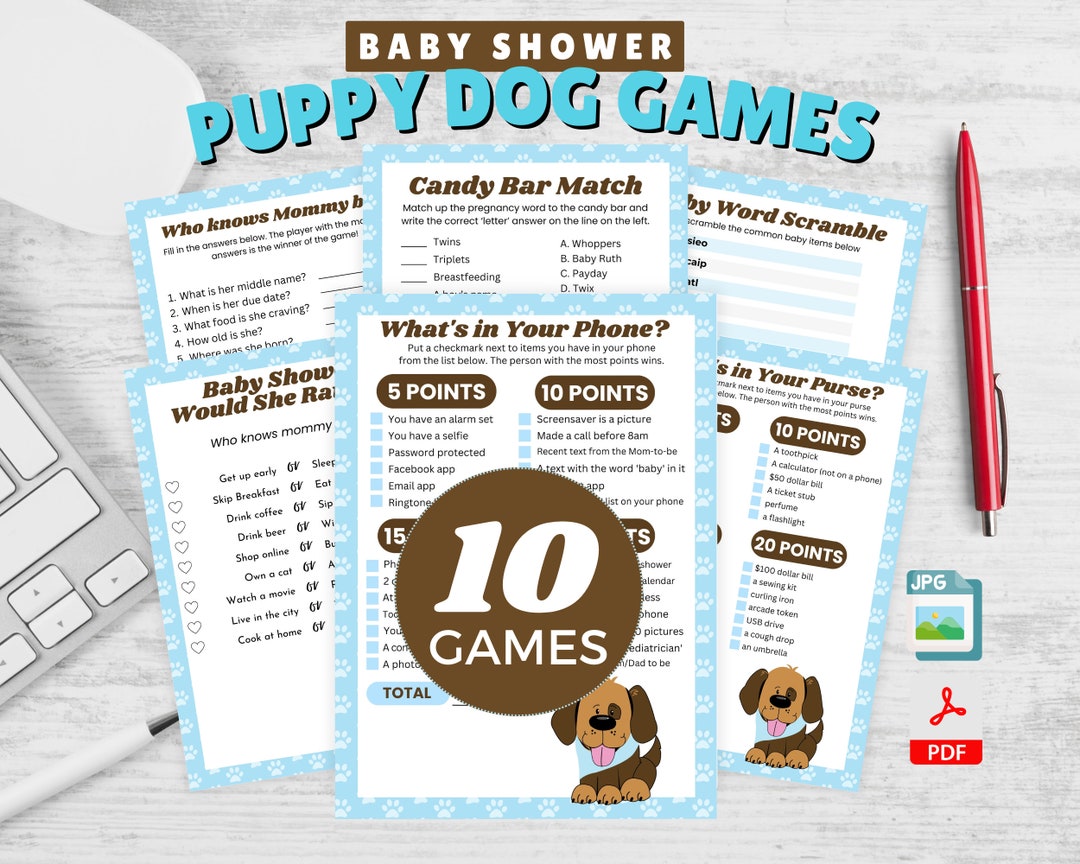 Puppy Dog Baby Shower Printable Game Templates, Dog Baby Shower, Boy ...
