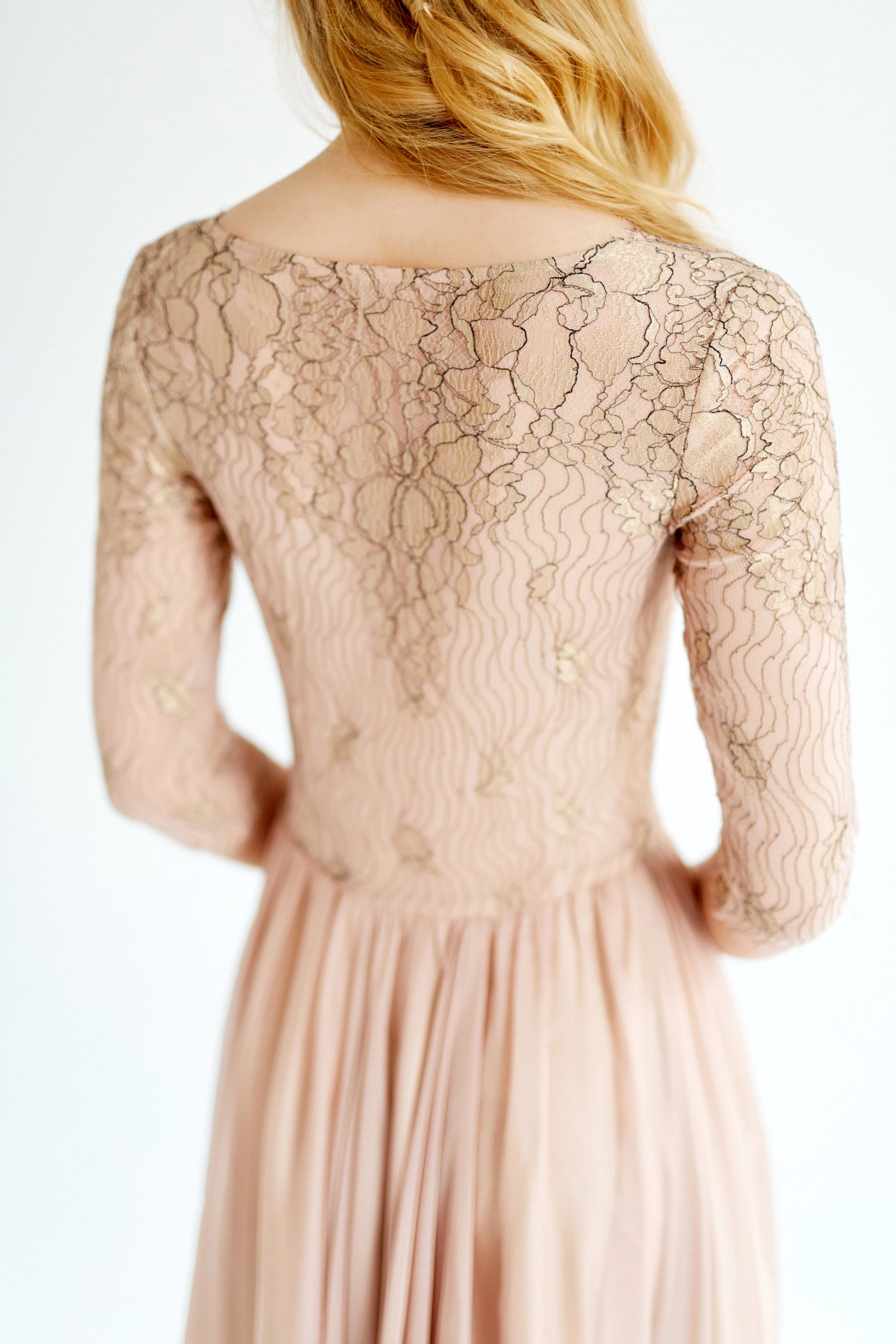 Ready to ship/ Rose gold lace and chiffon evening dress beige | Etsy