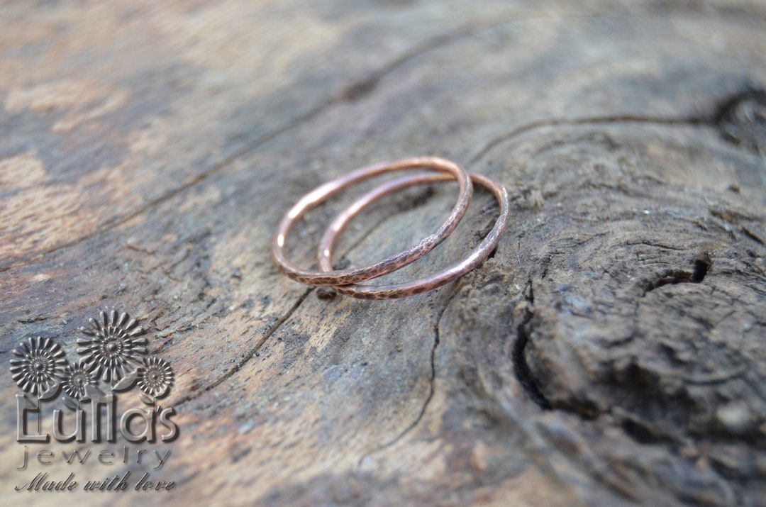 Minimalist Oxidized Copper Ring-set of 3 Rustic Stackable Copper Ring ...