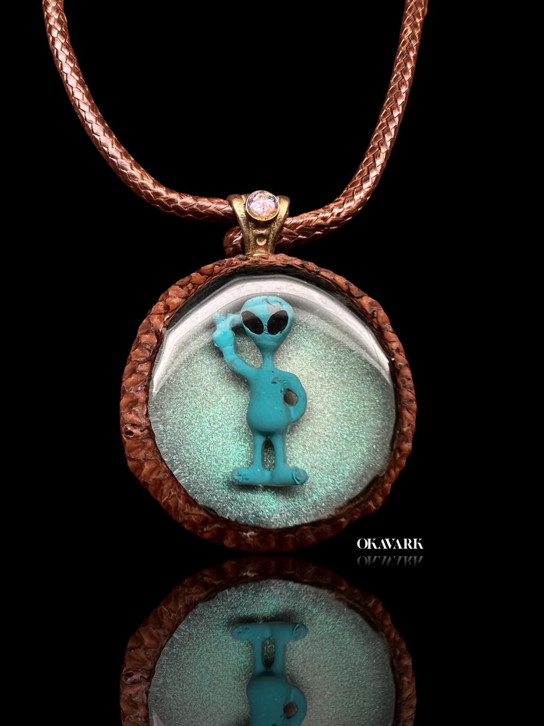 Ufo Alien Charm Acorn Pendant Wood and Resin Rustic Cosplay Gift Boho ...