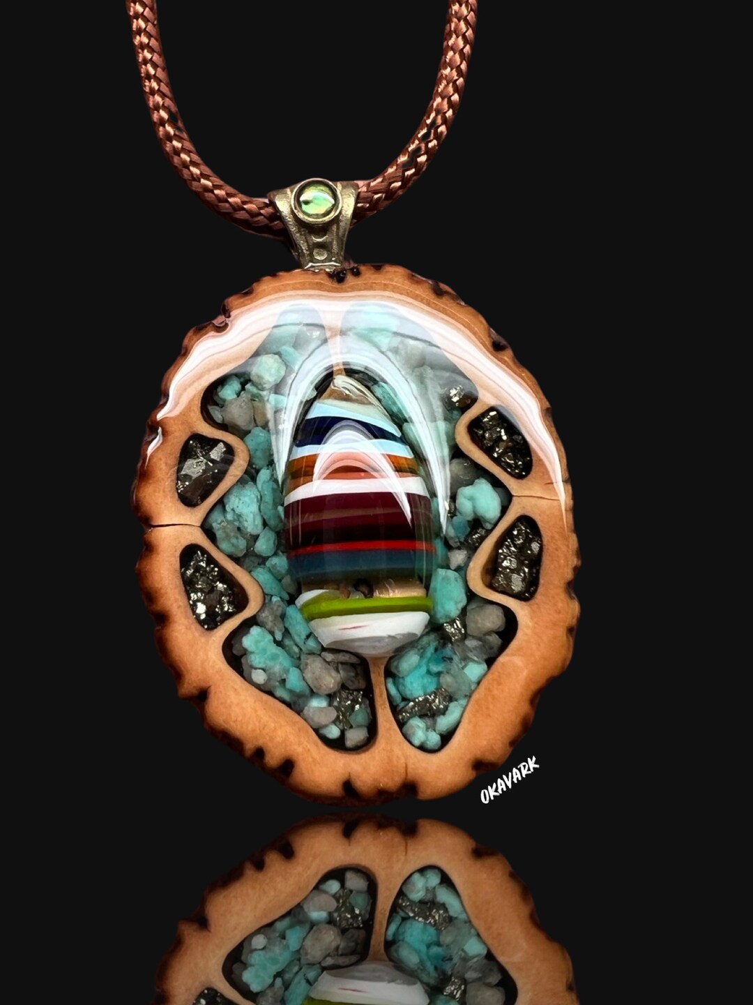 Okavark Walnut Pendant Surfite Turquoise Opal Gemstone Necklace ...