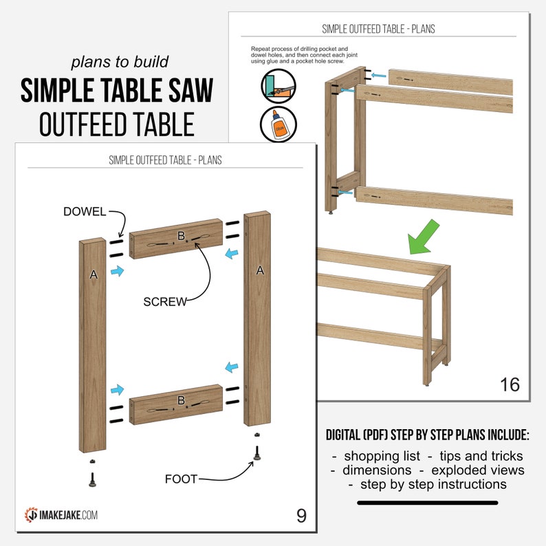 DIY Table Saw Outfeed Table Plans - FREE 3D Model - Easy-to-follow PDF ...