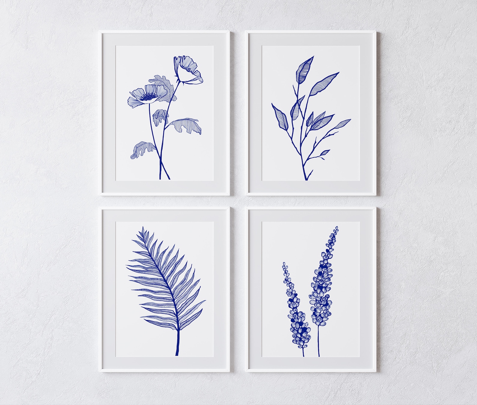 Hamptons Style Blue Flower Line Art INSTANT DIGITAL DOWNLOAD Wall Art ...