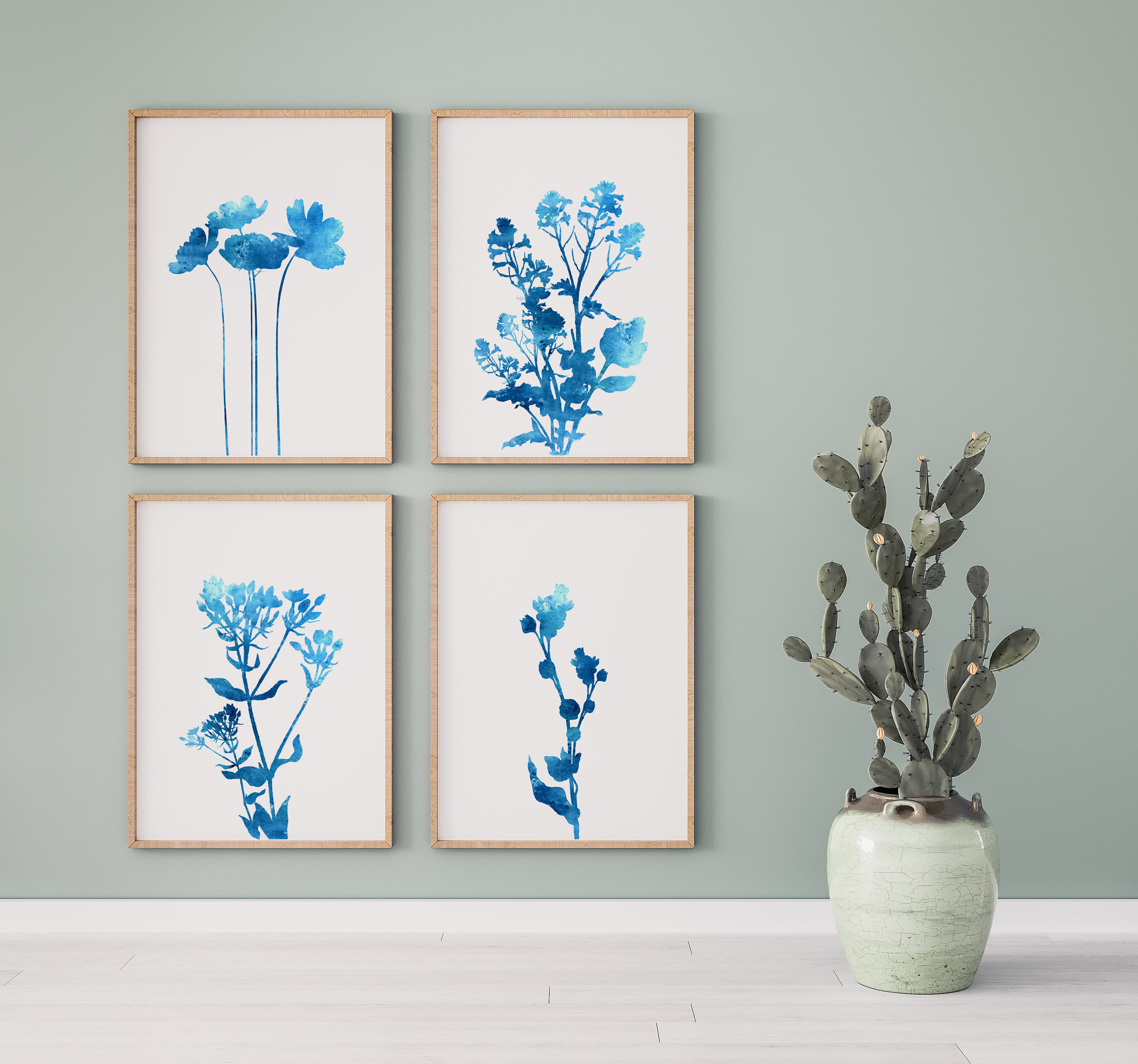 Blue Flower Print Set: Hamptons Style Botanical Wall Art (digital ...