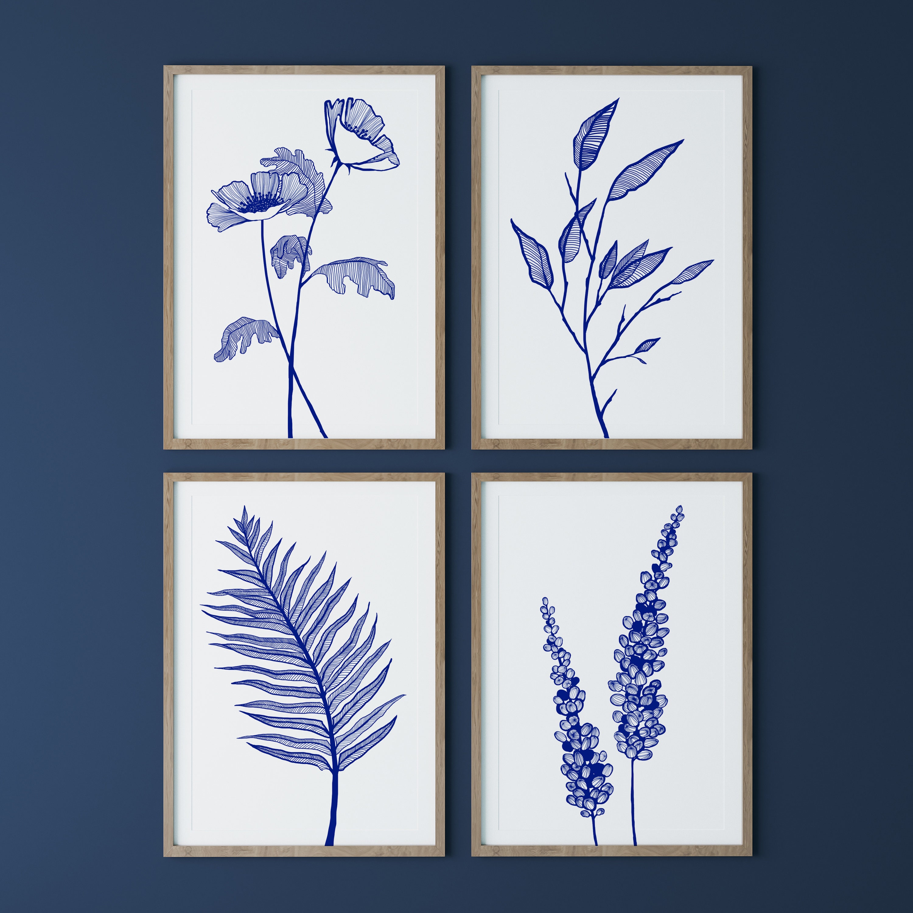 Hamptons Style Blue Flower Line Art INSTANT DIGITAL DOWNLOAD Wall Art ...