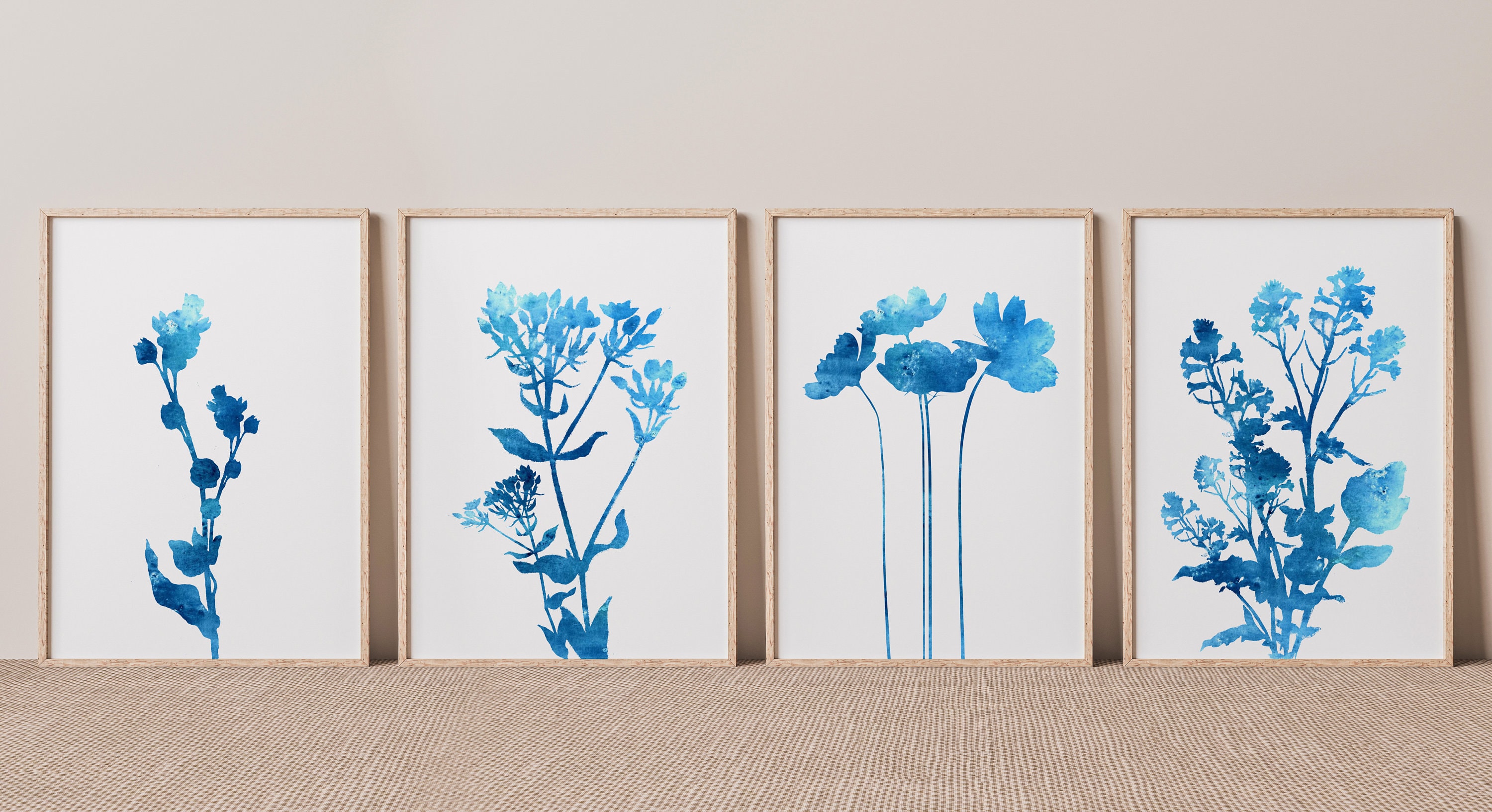 Blue Flower Print Set: Hamptons Style Botanical Wall Art (digital ...
