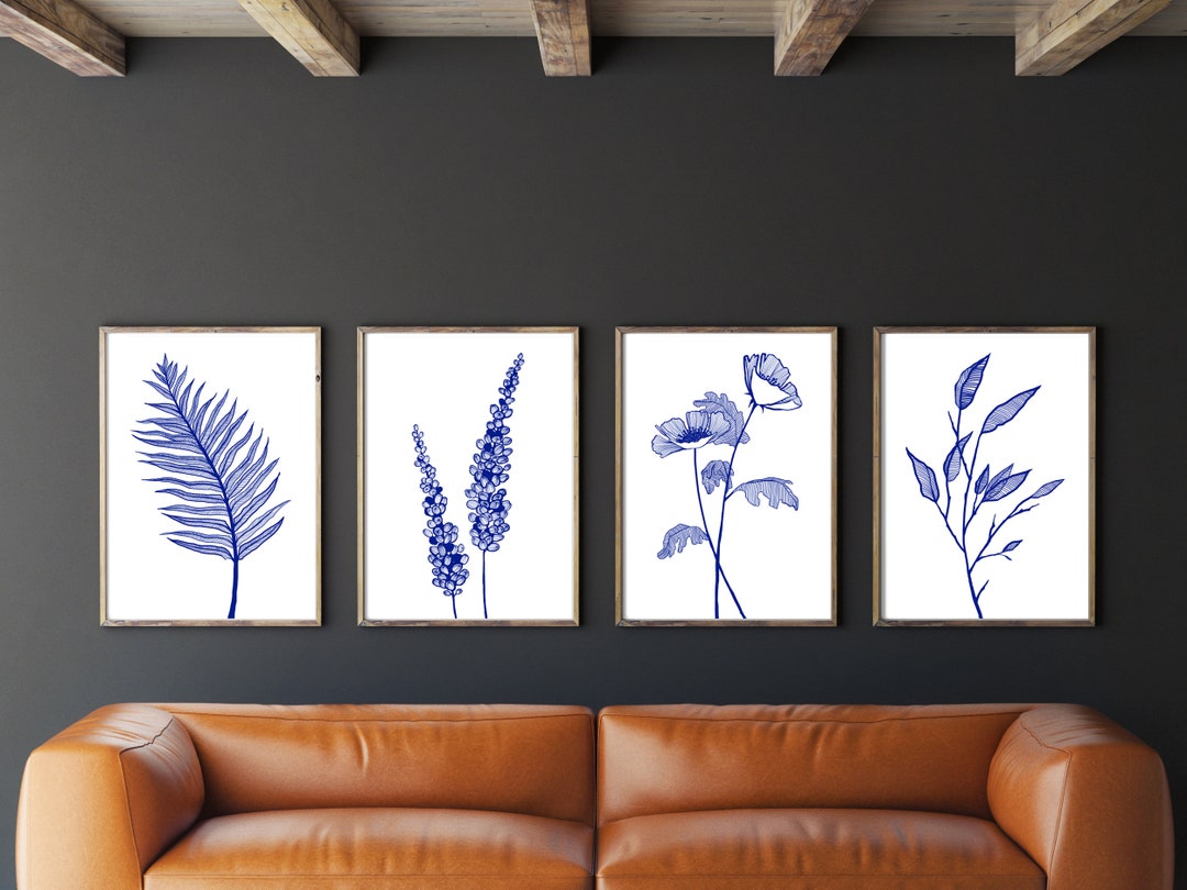 Hamptons Style Blue Flower Line Art INSTANT DIGITAL DOWNLOAD Wall Art ...