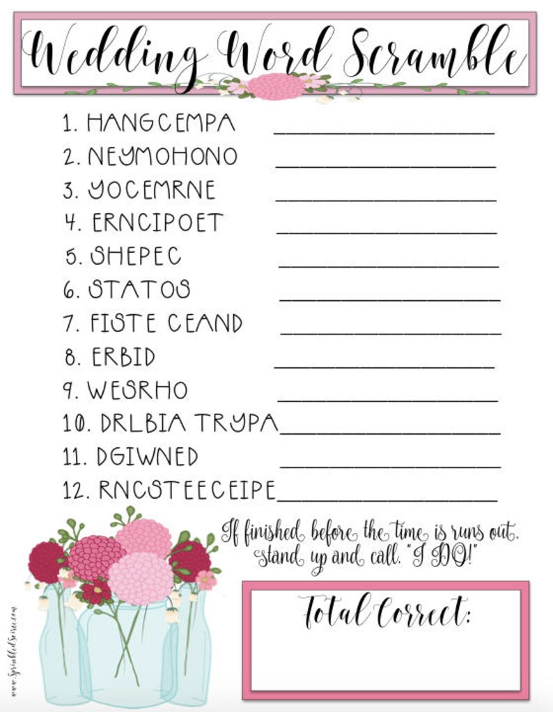 Free Printable Bridal Shower Games Word Scramble Free Printable Bridal Shower Games Word Scramble