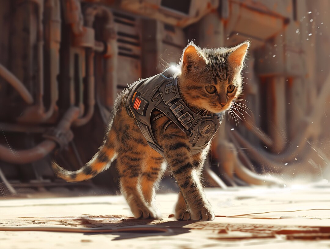 Sci-fi Cat Digital Art Print, Space Kitten Illustration, Unique Pet ...