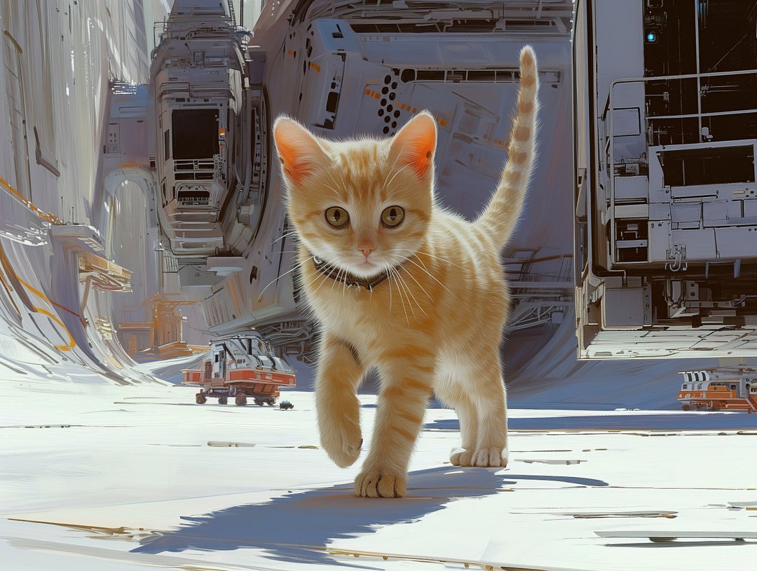 Futuristic Kitten Digital Artwork, Sci-fi Cat Illustration, Space ...