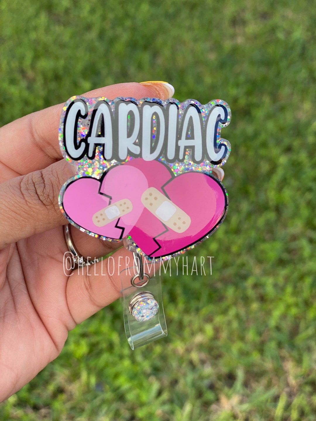 Cardiac Nurse Badge Reel, Glitter Badge Reel, Scrub Badge Reel ...