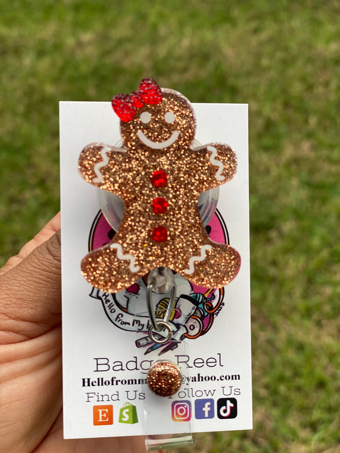 Gingerbread Girl Badge Reel, Glitter Badge Reel, Christmas Badge Reel ...