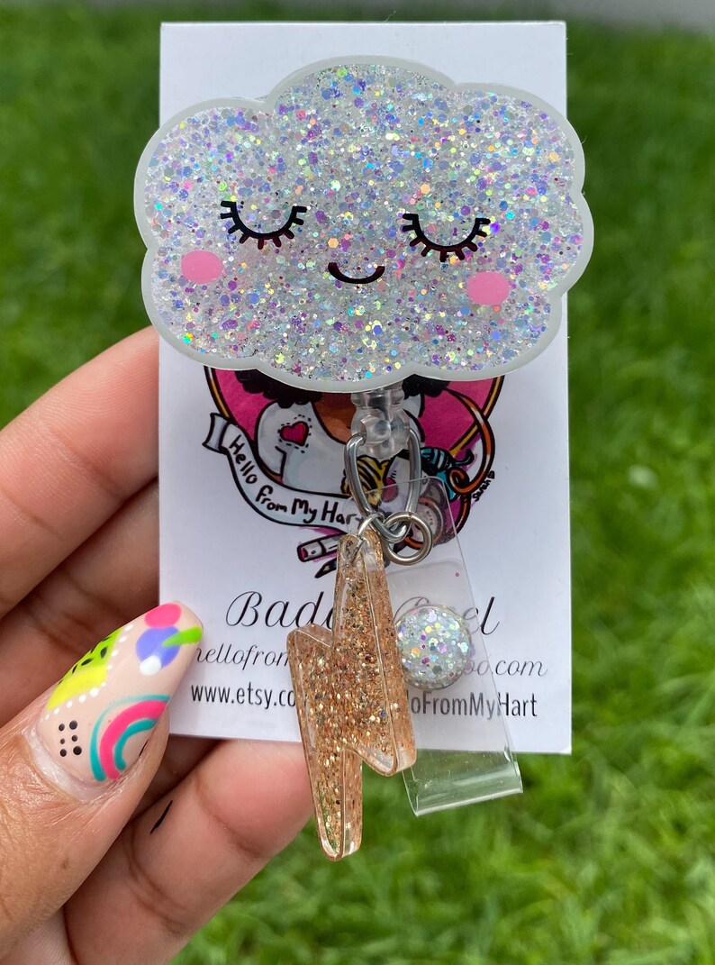 Happy Cloud Badge Reel Glitter Badge Reel Pediatric Badge - Etsy