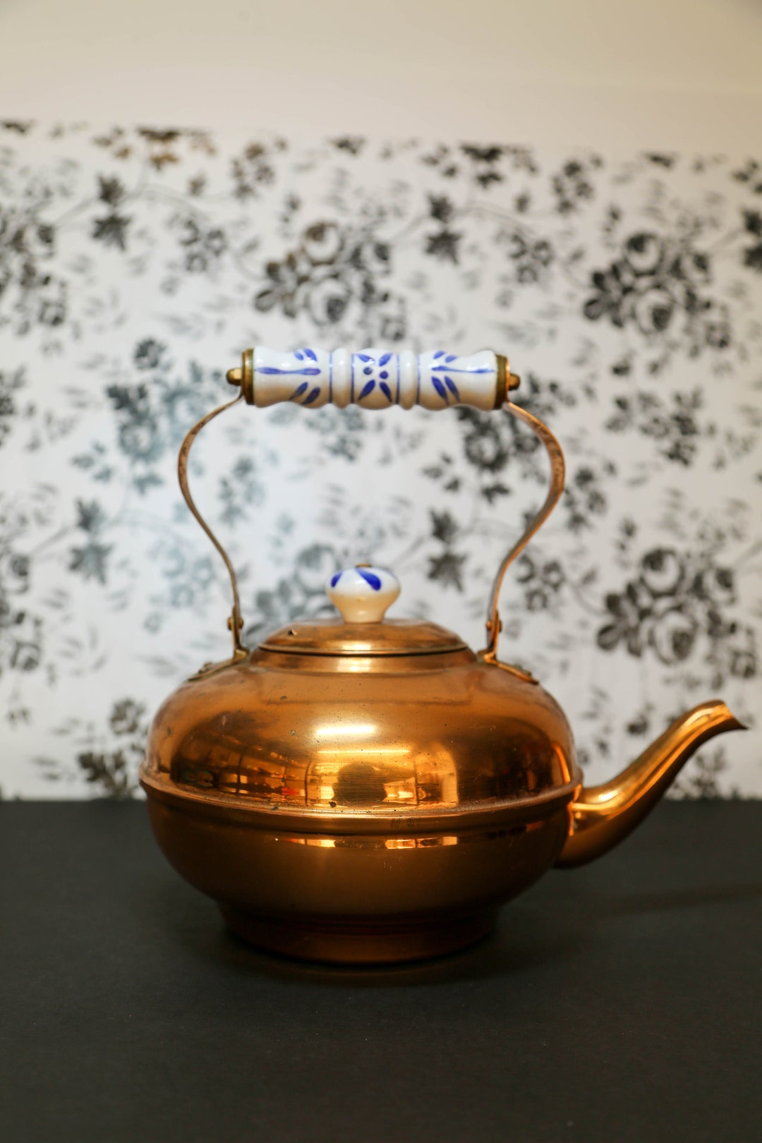 Vintage Copper Tea Kettle/metal Coffee Pot/removable Lid/ceramic and ...