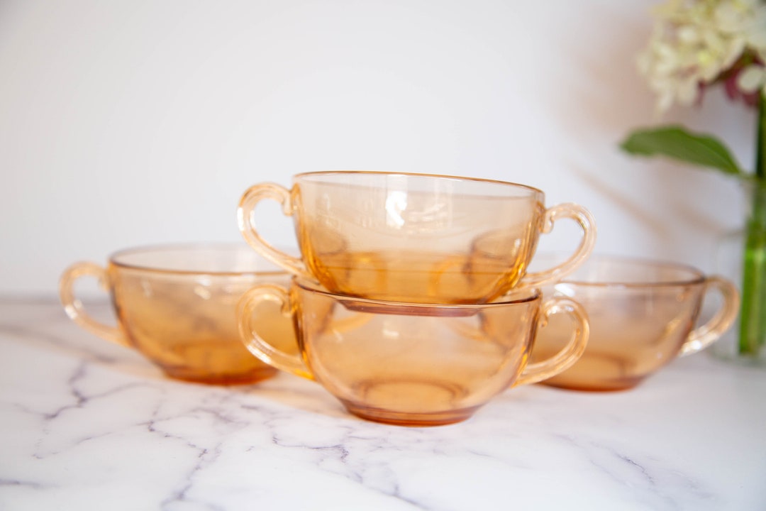 Set of 4 Marigold/ Peach Colored Glass/ Punch Cups/tea Cups - Etsy