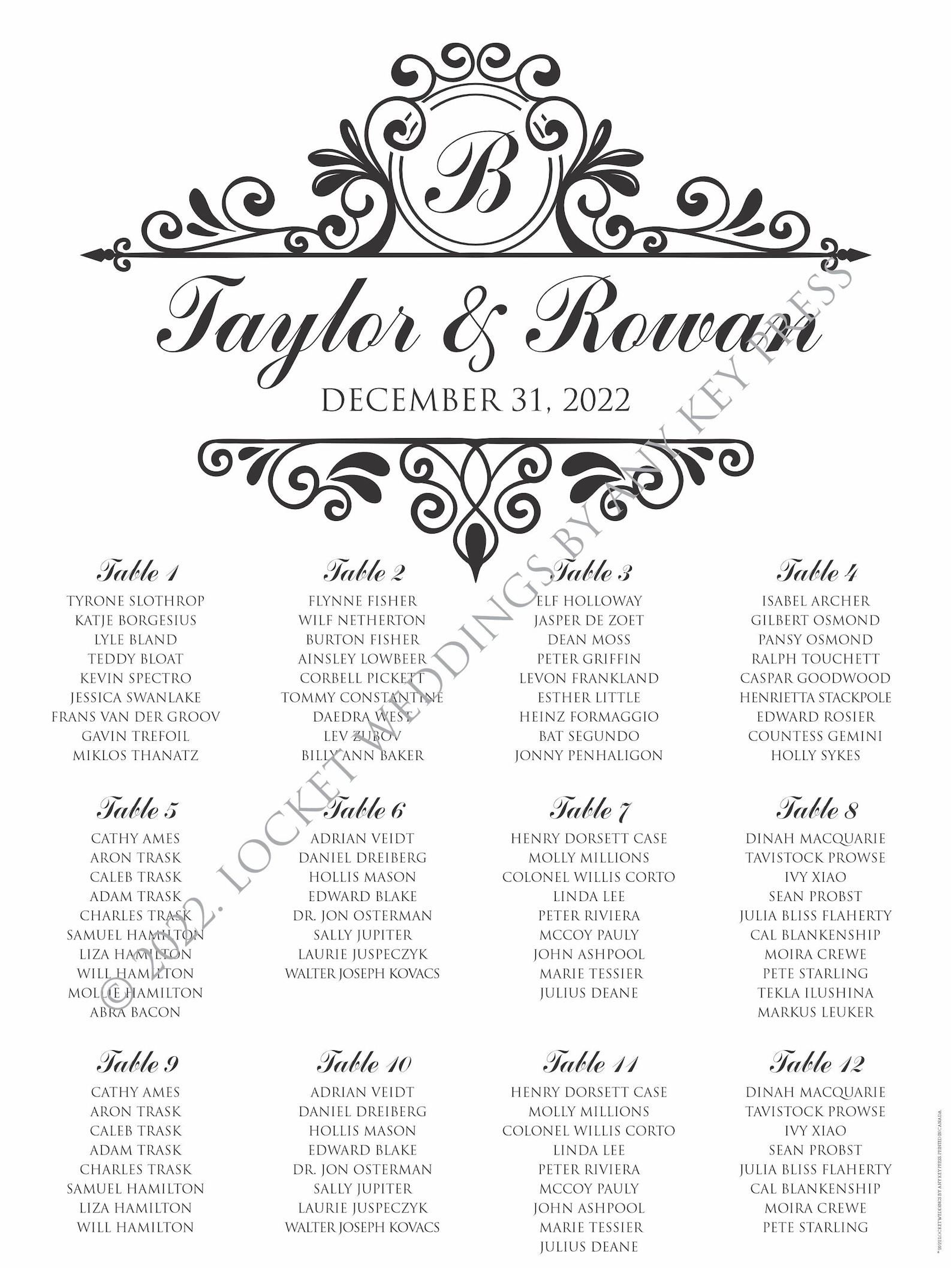 Scroll Wedding Mirror Seating Chart Static Cling Decal - Etsy
