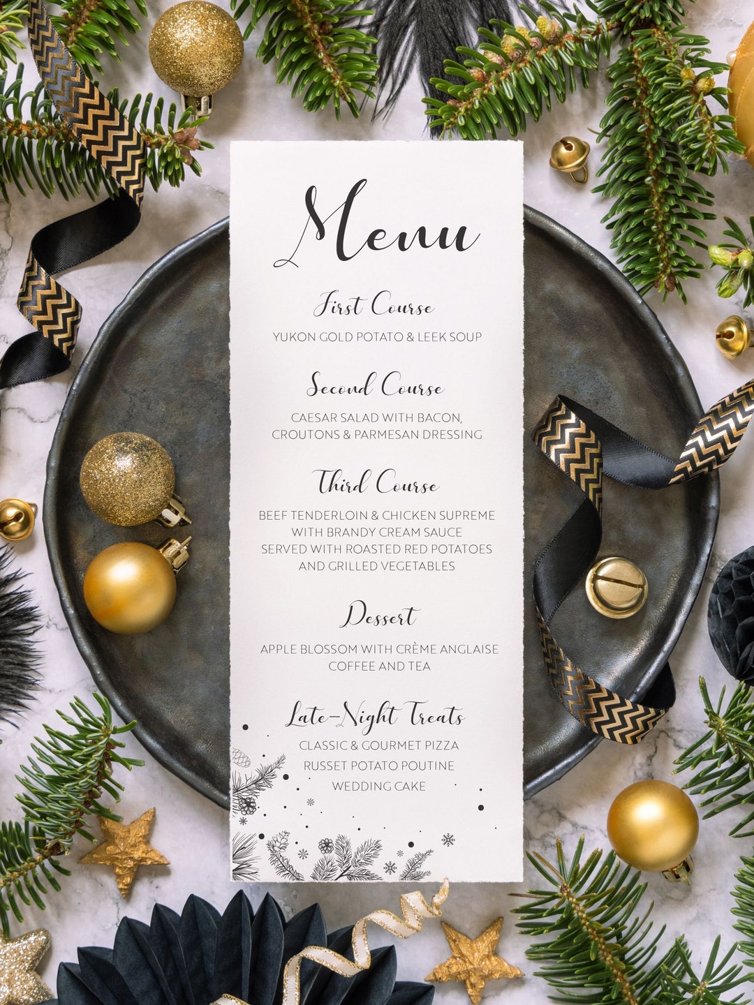 DIGITAL FILE Evergreens & Snowflakes Menu Cards - Etsy
