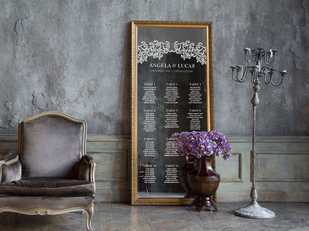 Vintage Lace Wedding Mirror Seating Chart Static Cling Decal - Etsy