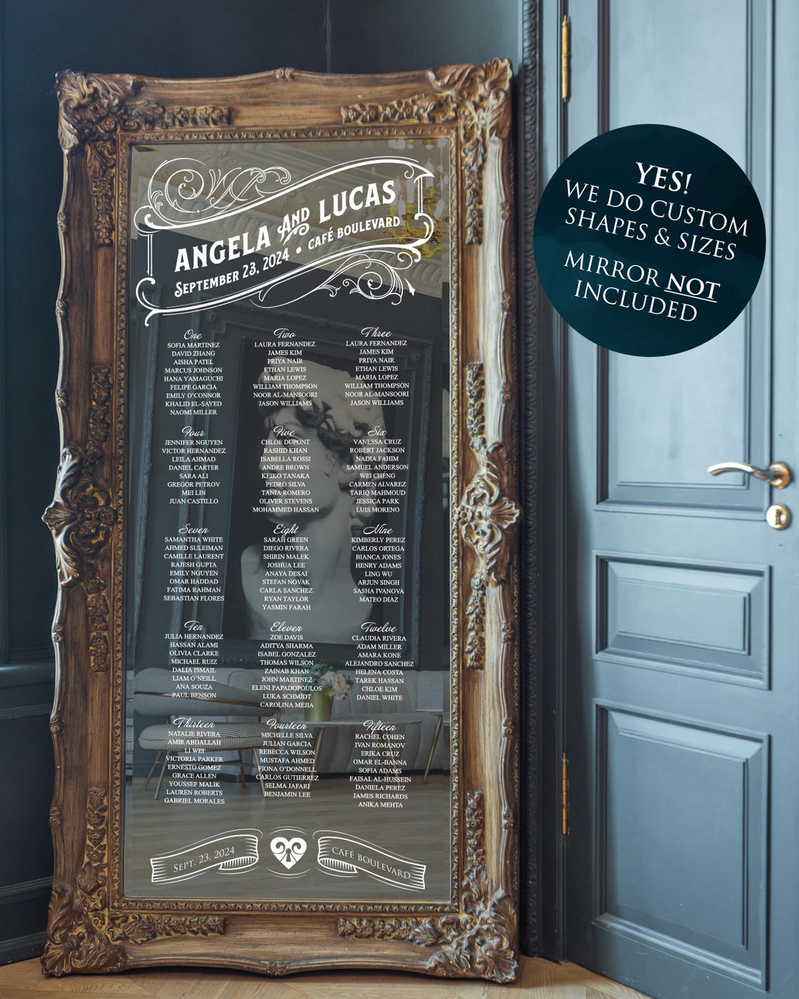 Vintage Wedding Mirror Seating Chart Static Cling Decal - Etsy