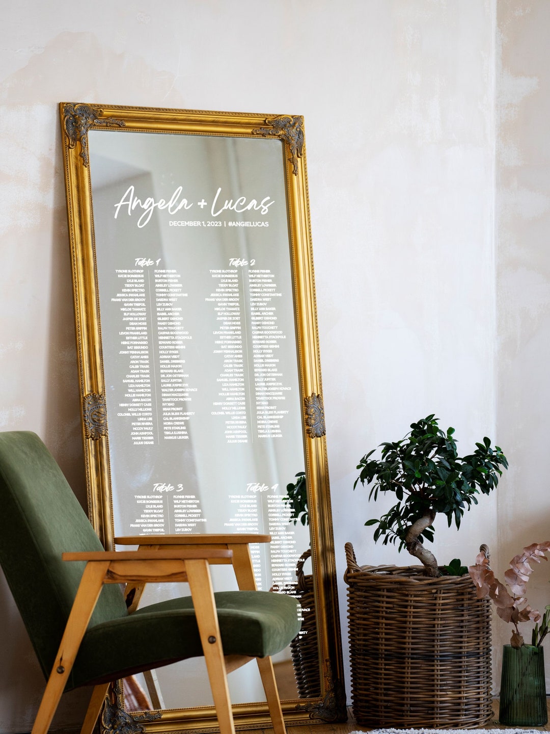 Harvest Table Wedding Mirror Seating Chart Static Cling Decal - Etsy