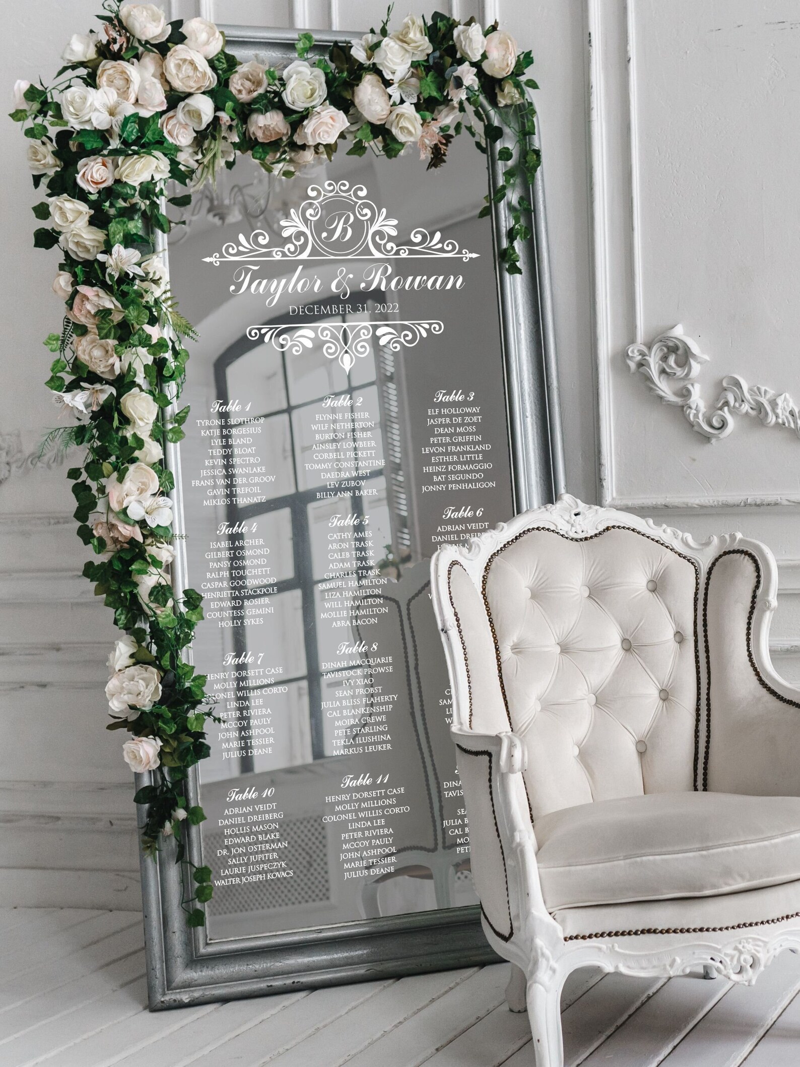 Scroll Wedding Mirror Seating Chart Static Cling Decal - Etsy