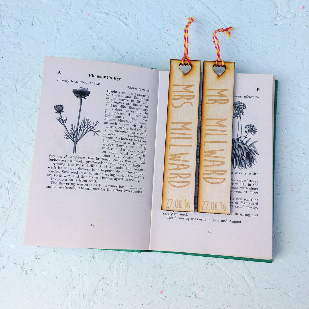 Mr and Mrs Wooden Bookmarks, Personalised Wedding Gift, Mr and Mr, Mrs ...