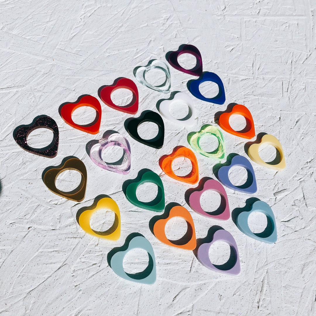 Acrylic Ring, Laser Cut Ring, Heart Jewellery, Plastic Ring, Glitter ...