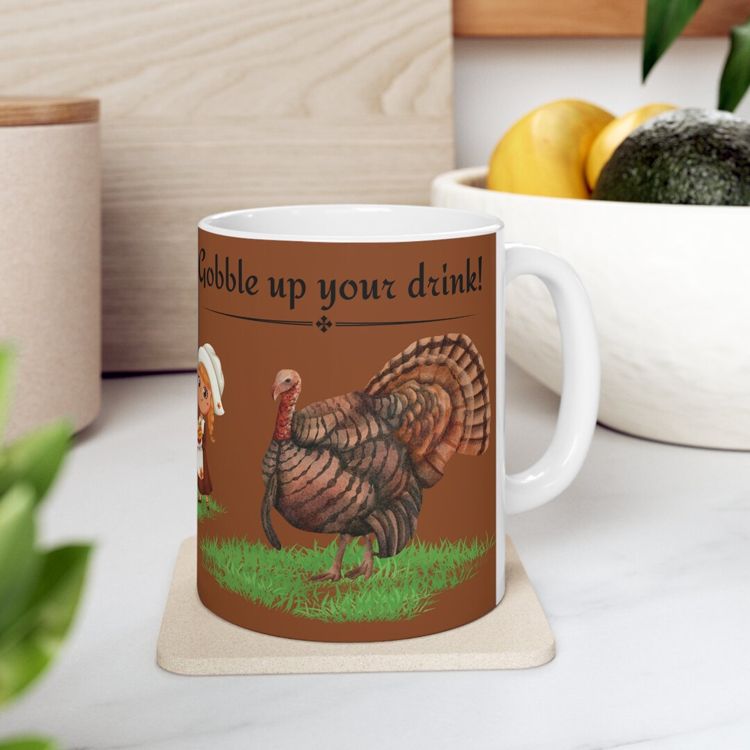 Thanksgiving Coffee Mug, Turkey Mug, Pilgrims and Turkeys, Gift for ...