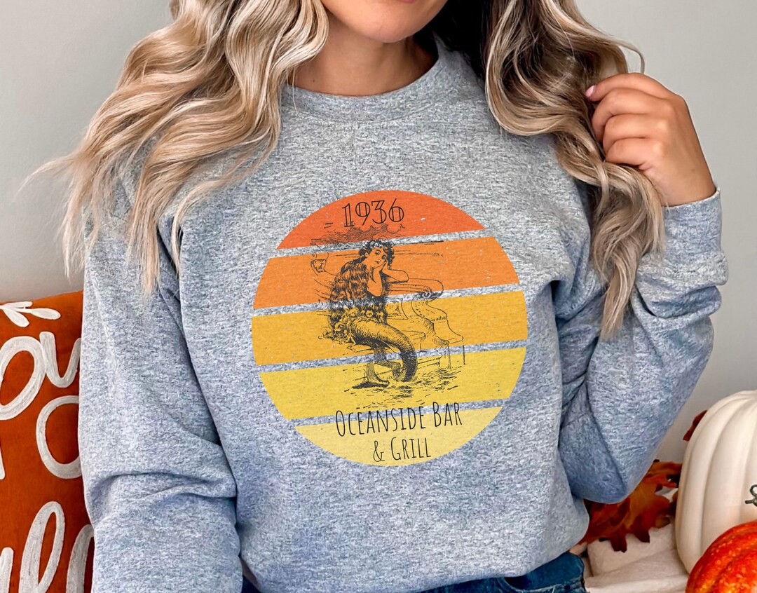 Retro Style Mermaid Logo With Oceanside Bar & Grill, Vintage Looking ...