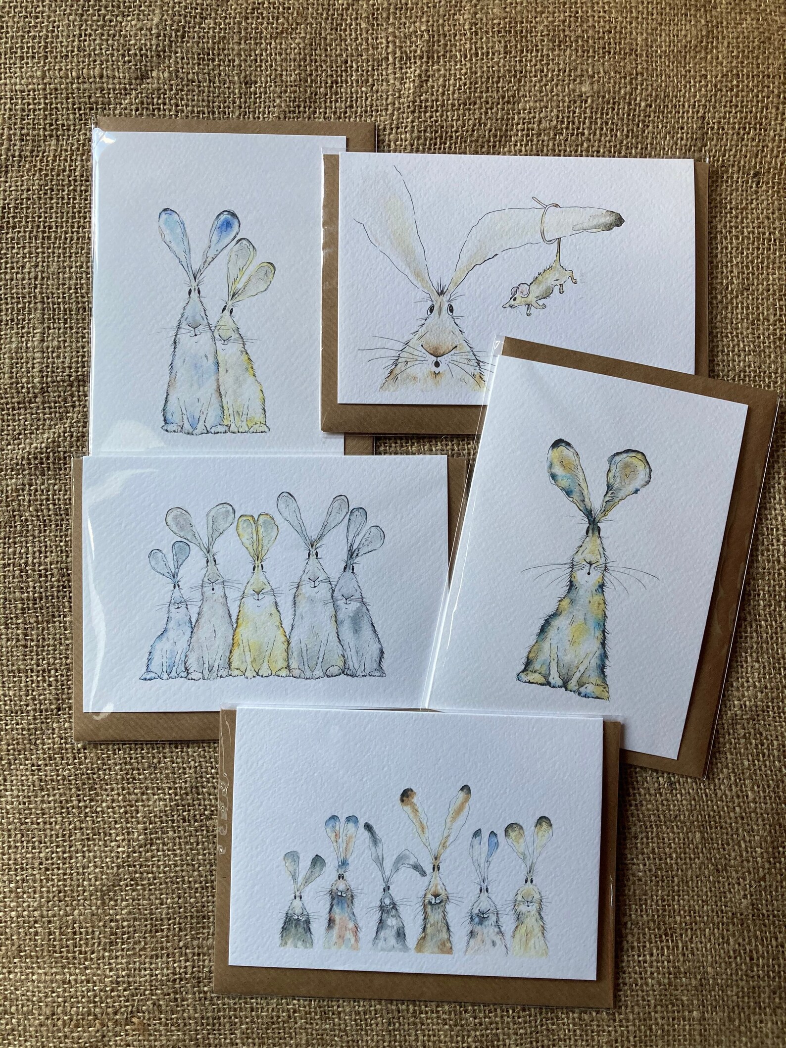 Pack of Five Mixed HARE Greetings Cards, Easter Cards, Hare Cards - Etsy