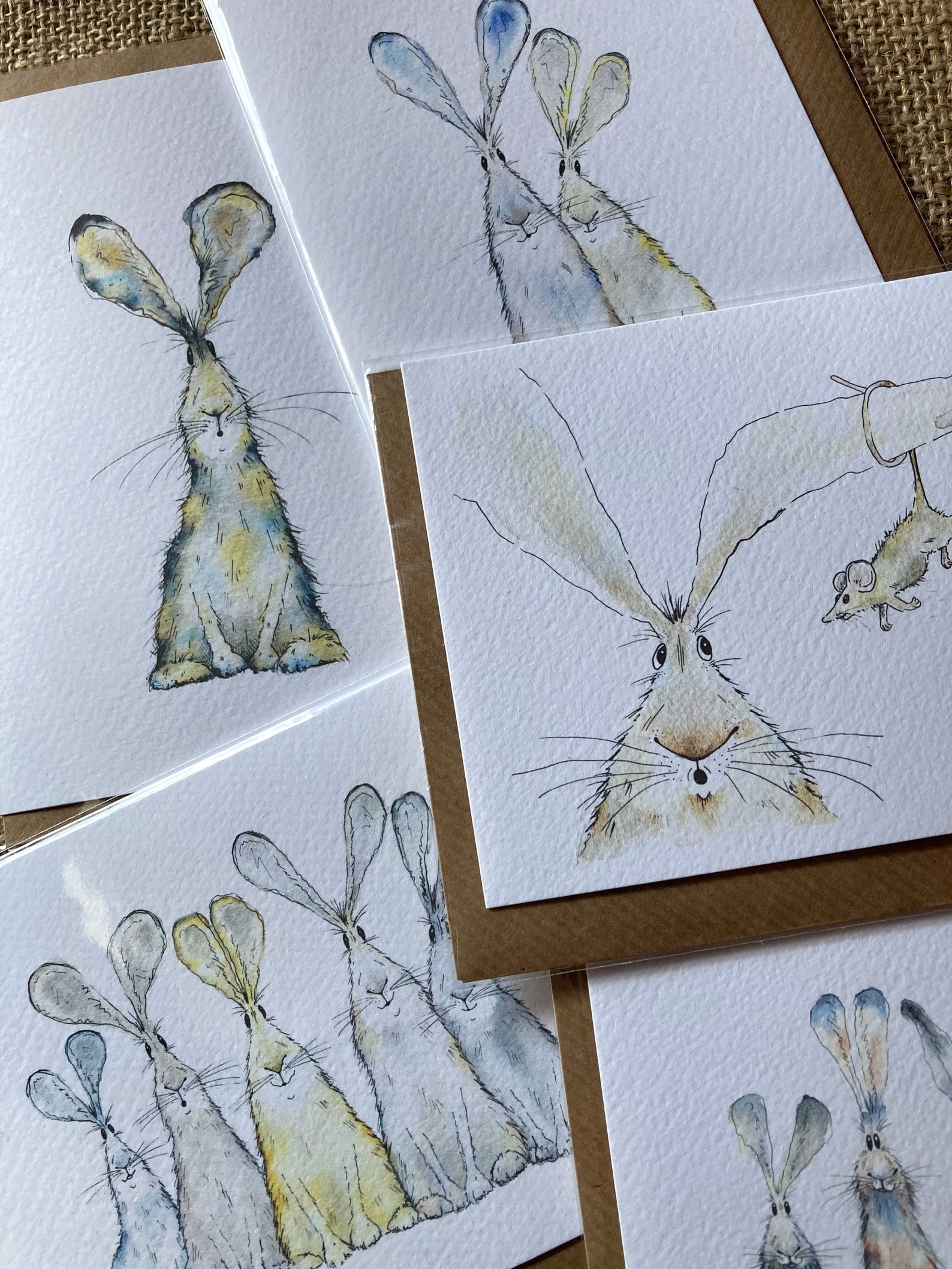 Pack of Five Mixed HARE Greetings Cards, Easter Cards, Hare Cards - Etsy