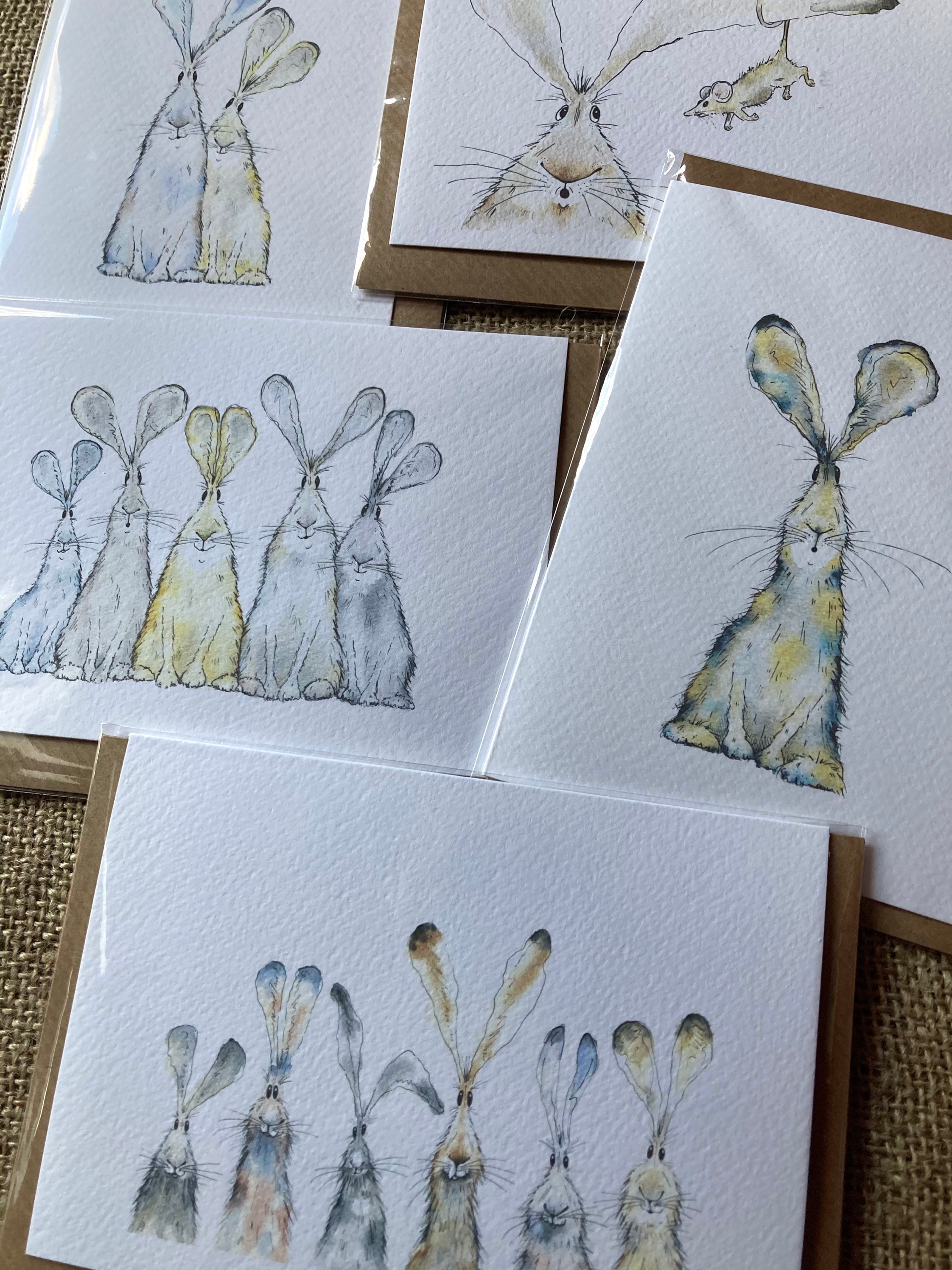 Pack of Five Mixed HARE Greetings Cards, Easter Cards, Hare Cards - Etsy UK